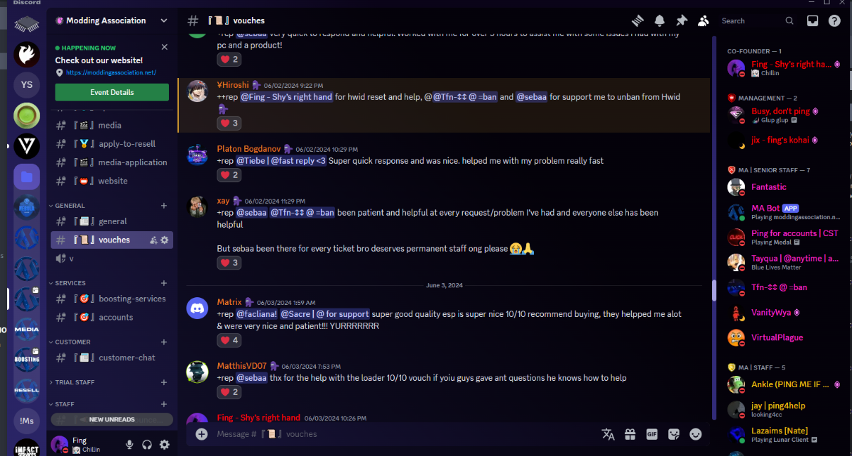 Reviews/Vouches - Reviews/vouches - Modding Association